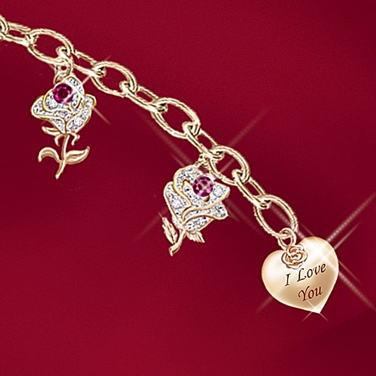 A Dozen Roses Ruby Engraved Charm Bracelet
