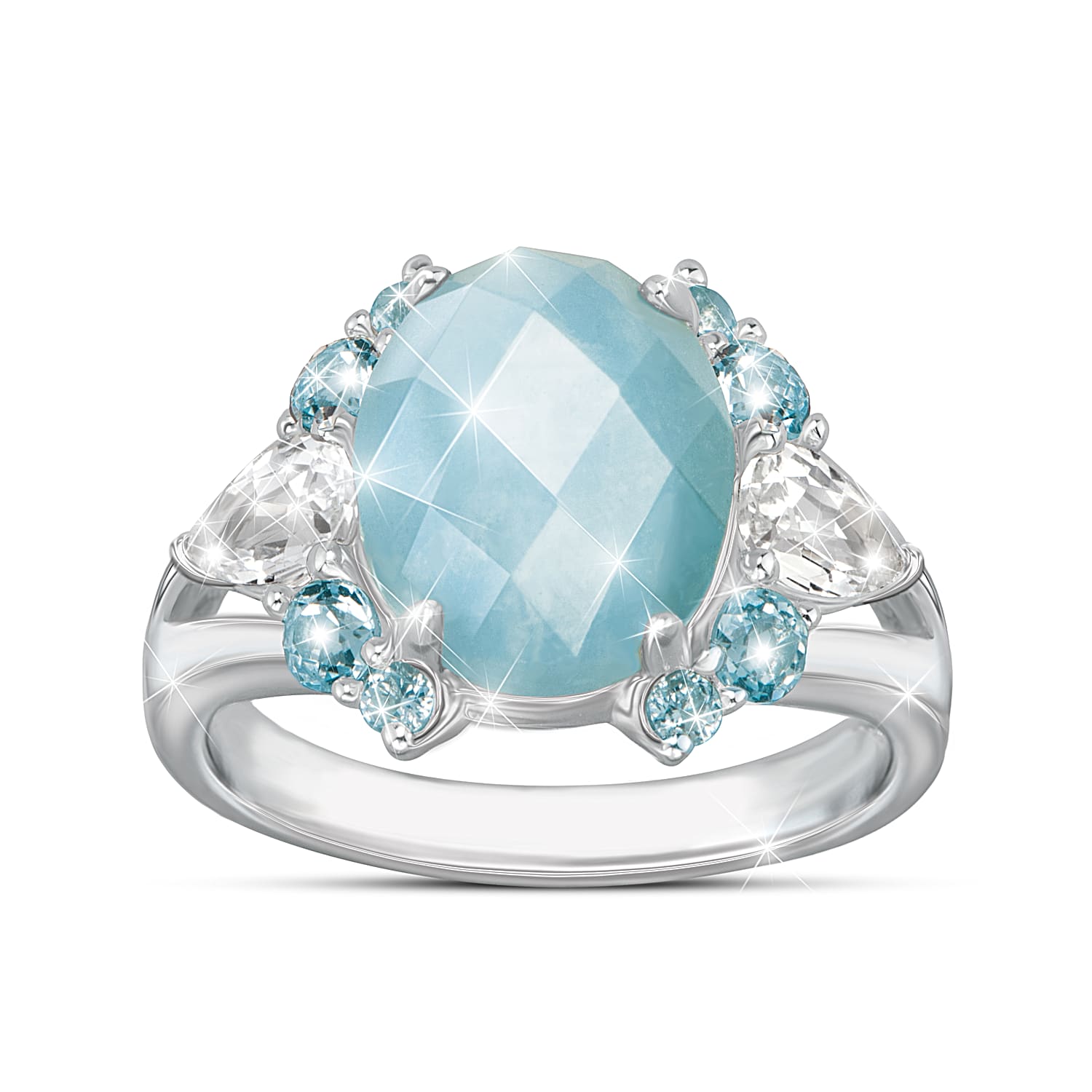 Aqua Horizon Womens Sterling Silver Ring Featuring An Aqua Horizon Womens Sterling Silver Ring Featuring An