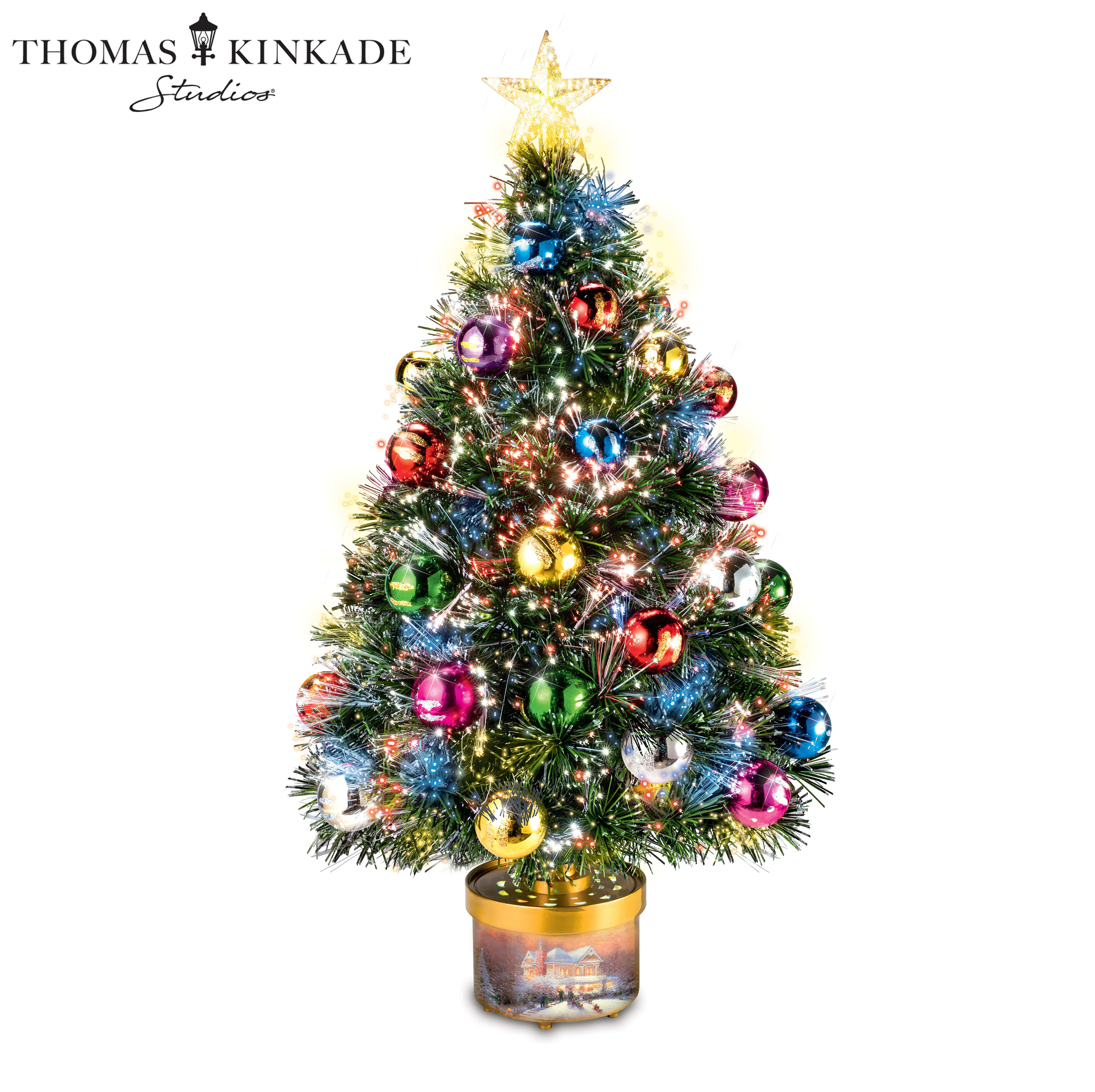 Thomas Kinkade Wonderlight Rotating Tabletop Christmas Tree With Color ...
