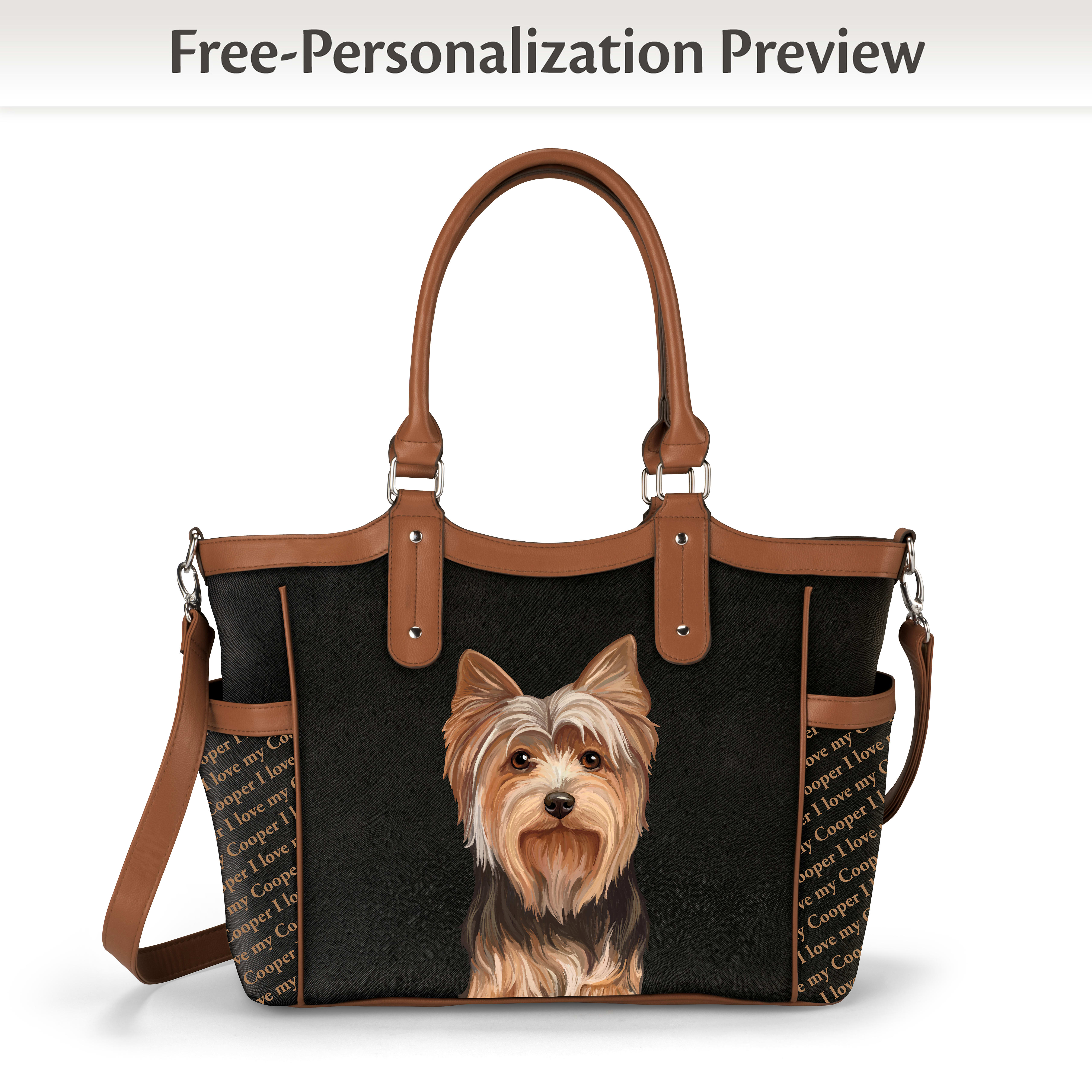 I Love My Dog Personalized Black Faux Leather Designer-Style Tote Bag ...