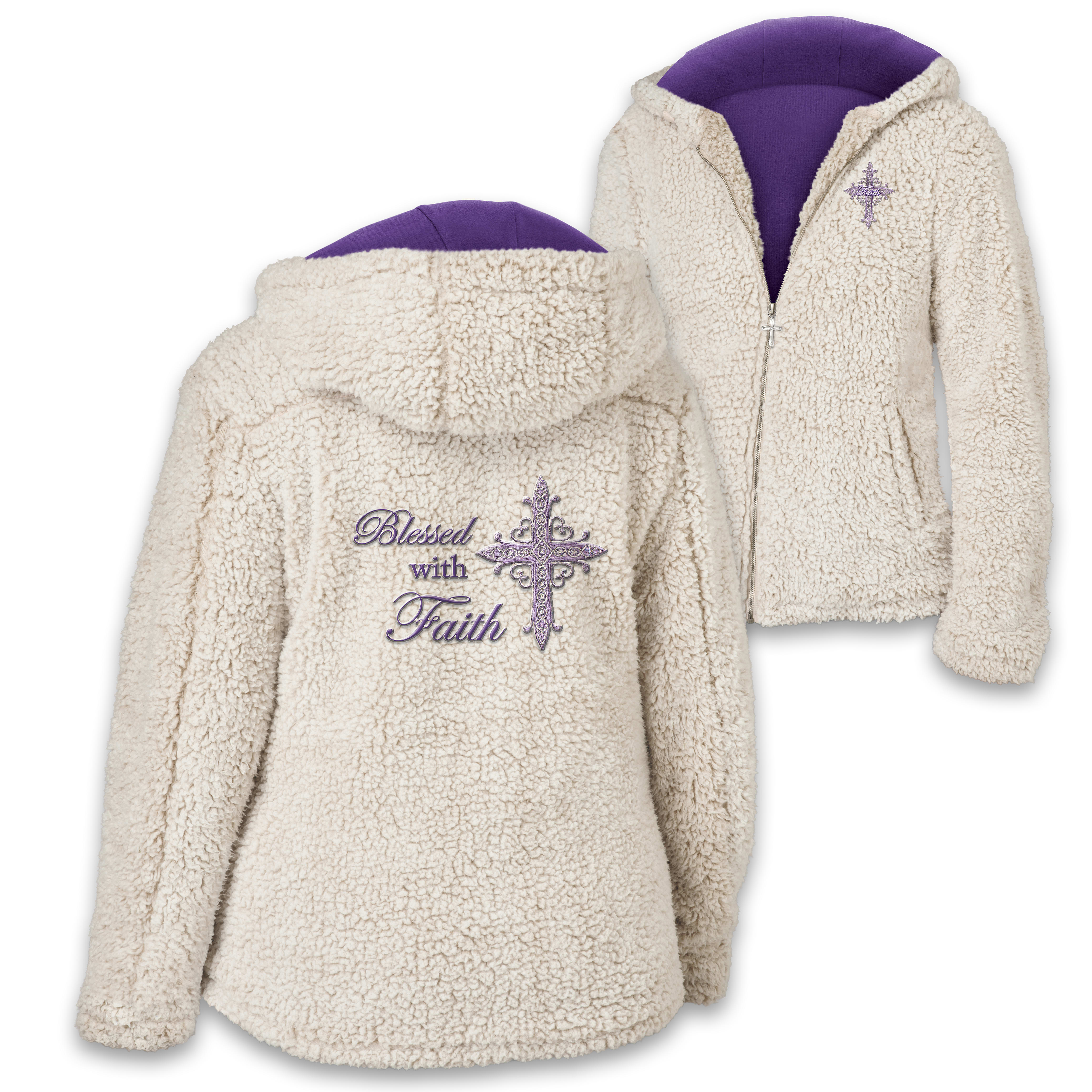 Blessed With Faith Womens Cream-Color Lightweight Sherpa Jacket Lined ...