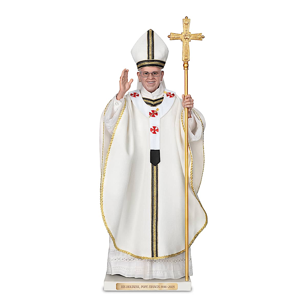 Pope Francis Hand-Painted Portrait Figure Featuring Ceremonial ...