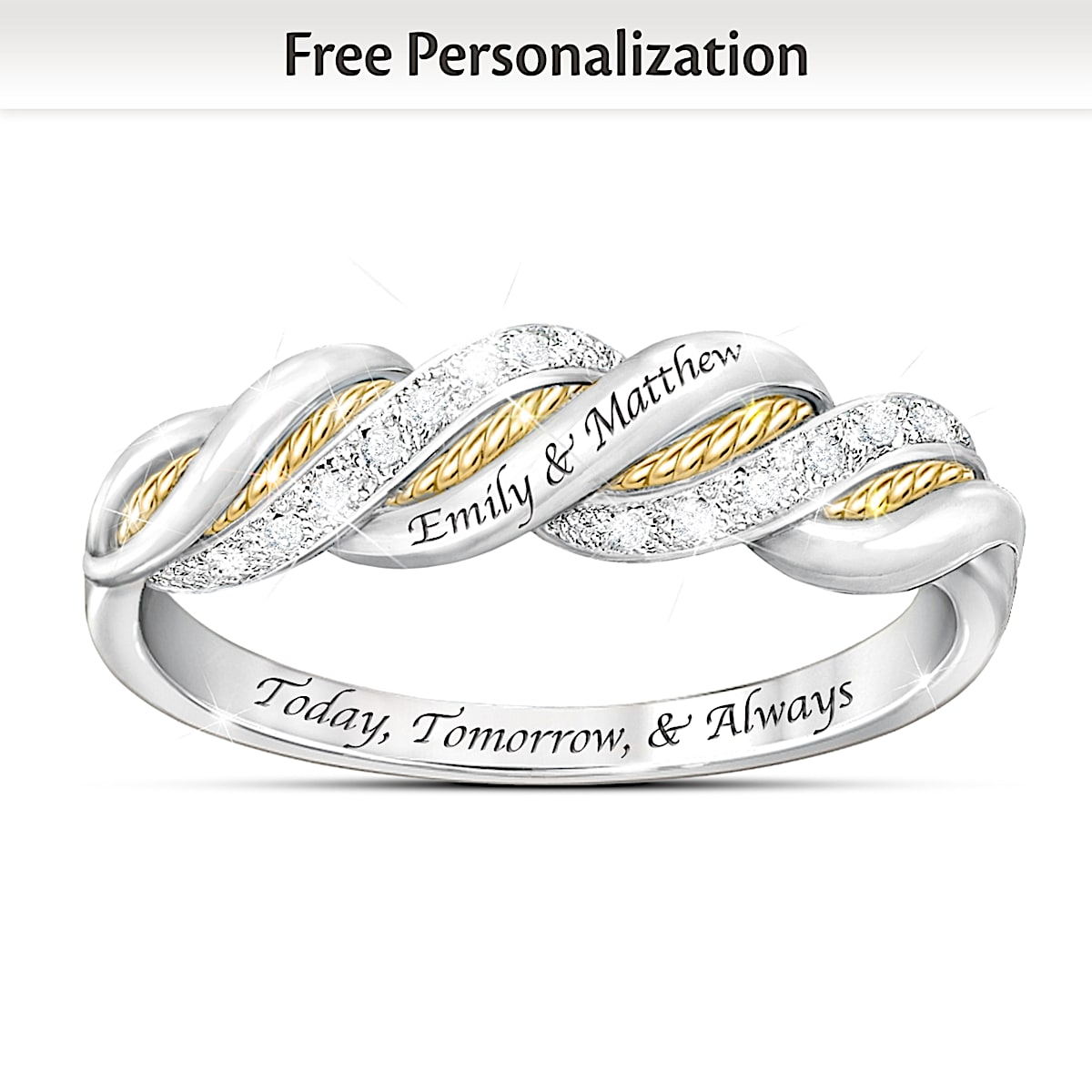 United In Love Personalized Diamond Sterling Silver Womens Ring