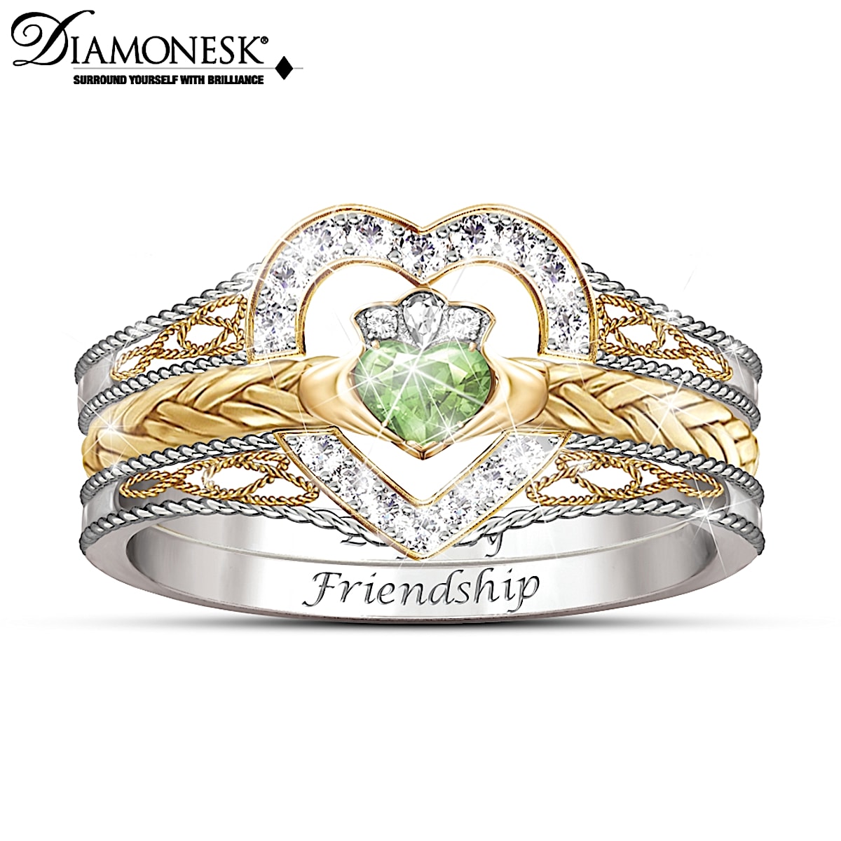 Heart Of Ireland Heart-Shaped Diamonesk Womens Stacking Ring
