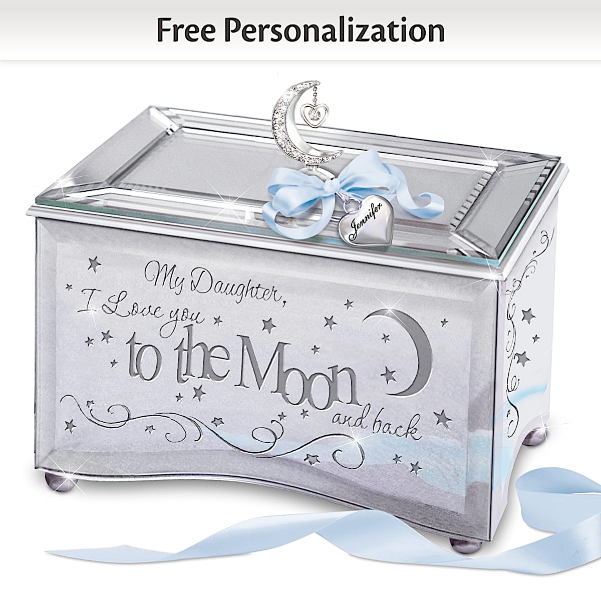 My Daughter, I Love You To The Moon Personalized Mirrored Music Box