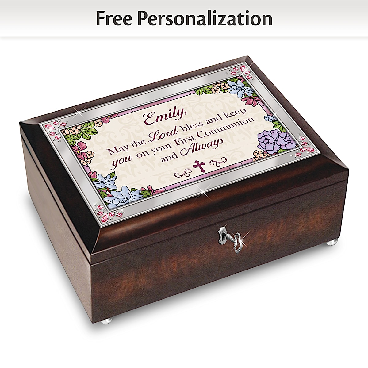 Blessed First Communion Personalized Brown Music Box