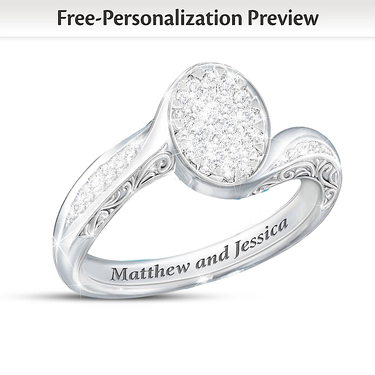 Romantic Platinum-Plated Promise Ring Adorned With Over 36 Diamonds And ...