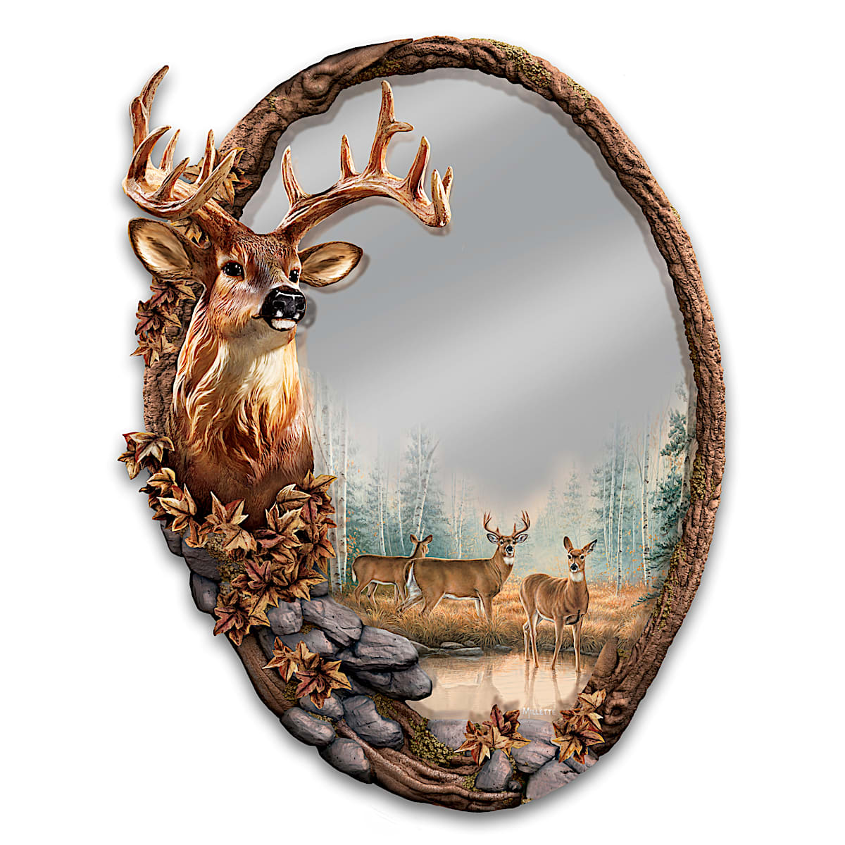 Rosemary Millette Reflections Of The Forest Hand-Painted Deer Art Oval ...