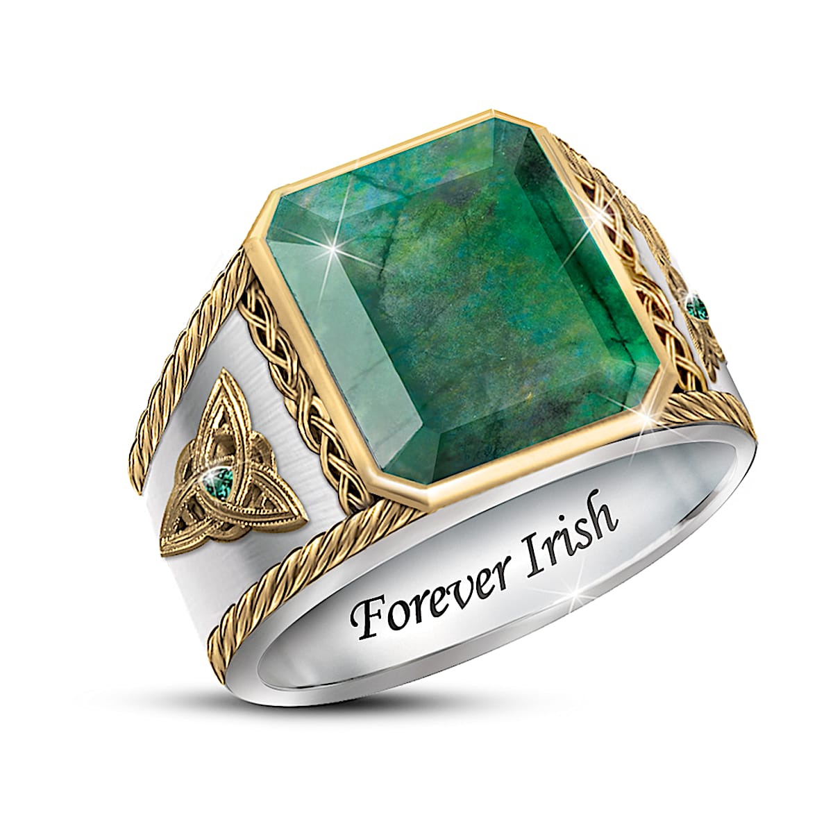 Rhodium-Plated Ring With 18K Gold-Plated Celtic Accents And Adorned ...