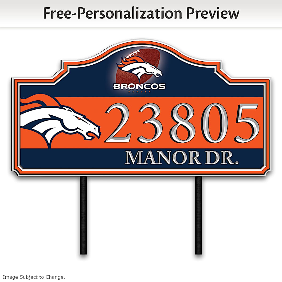 Denver Broncos Personalized NFL Outdoor Address Sign Featuring Team ...