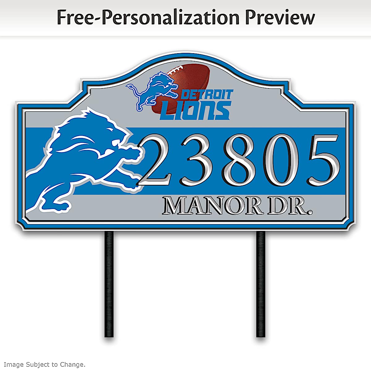 Detroit Lions Personalized NFL Outdoor Address Sign Featuring Team Logo ...