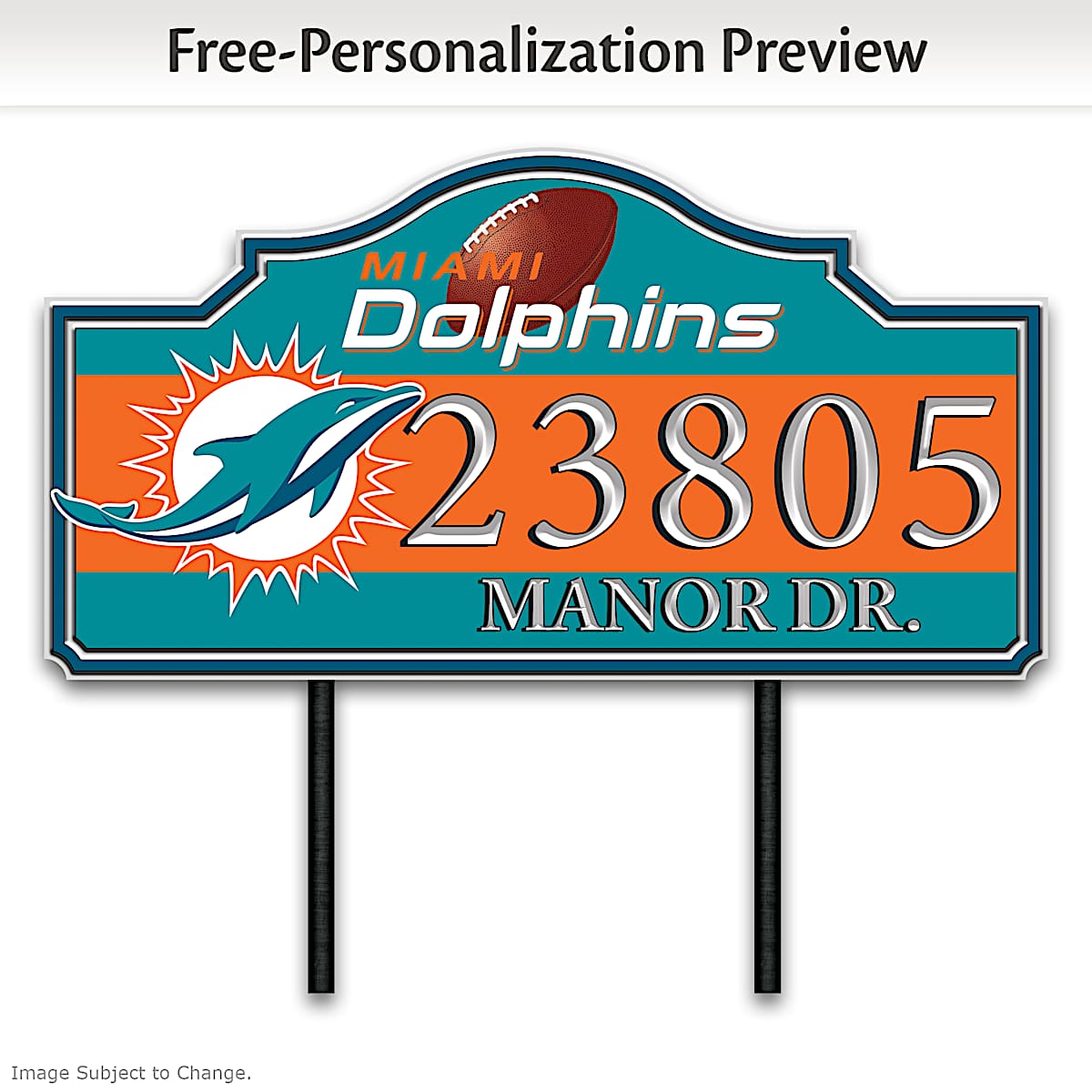 Miami Dolphins Personalized NFL Outdoor Address Sign Featuring Team ...