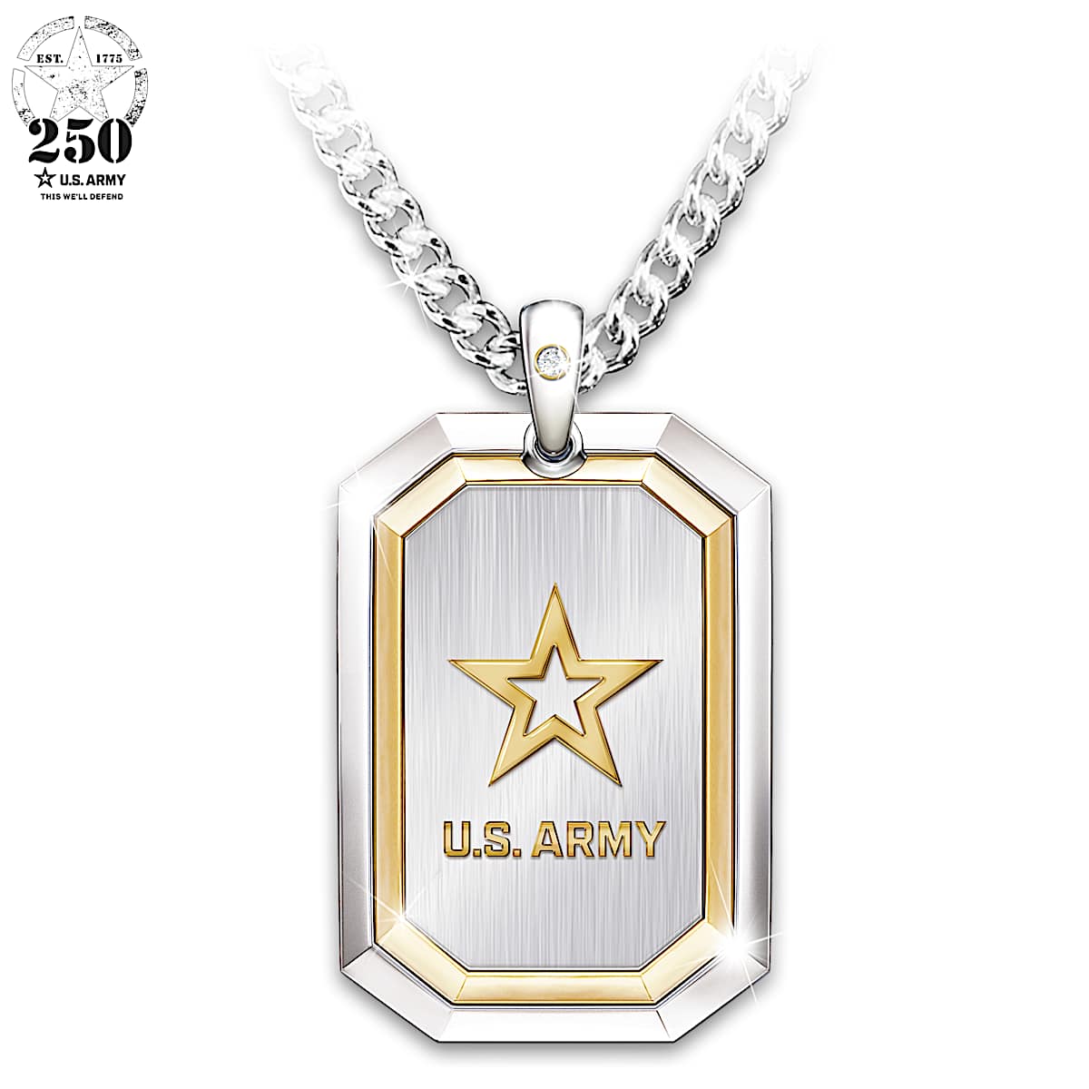 Army Veteran Necklace with A Diamond and 24K Gold Plating
