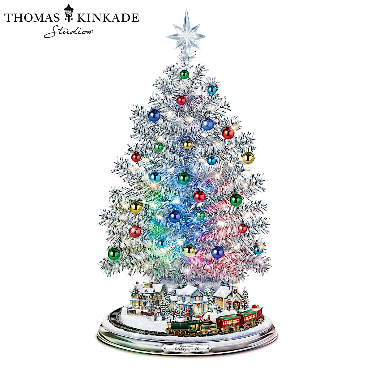 Silver Blessings Tabletop Christmas Tree Adorned With Color-Changing ...