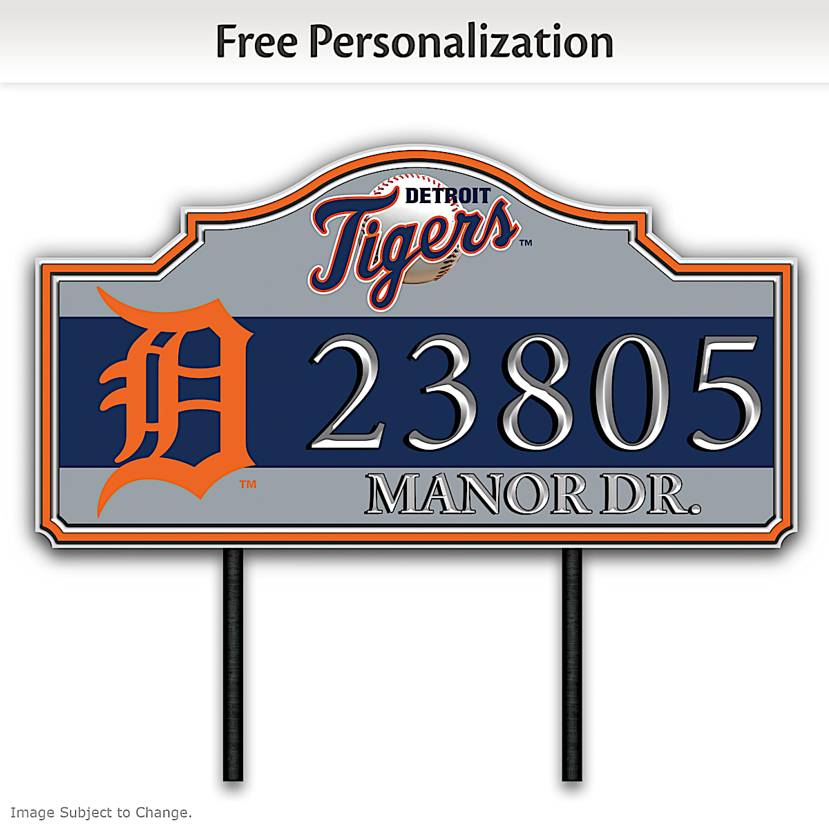 Detroit Tigers Personalized MLB Outdoor Address Sign Featuring Team ...