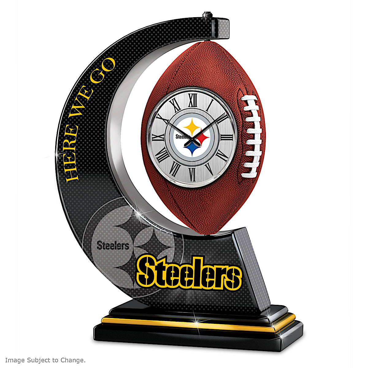 Pittsburgh Steelers NFL Football-Shaped Rotating Table Clock Adorned ...