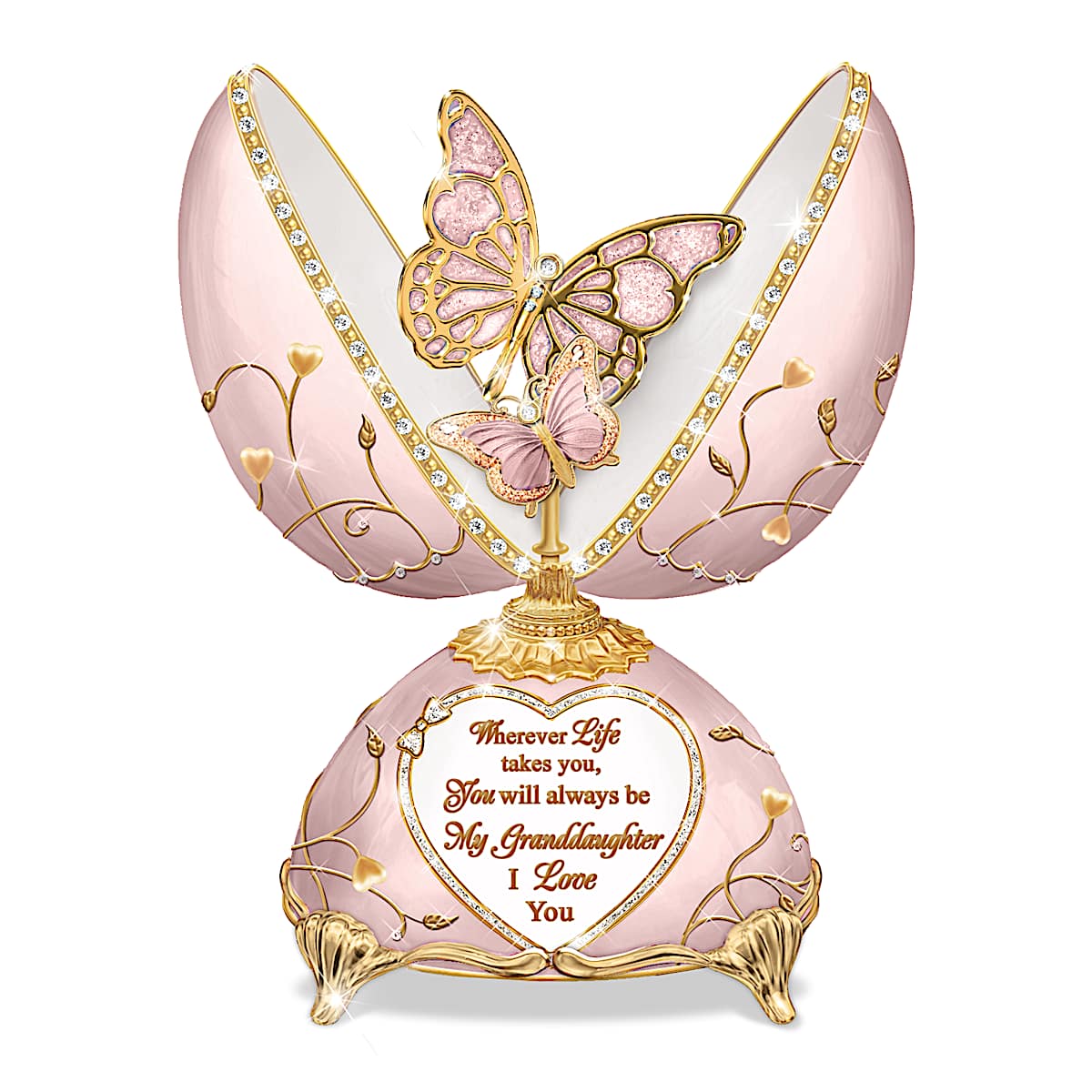 Porcelain Peter Carl Faberge-Style Egg-Shaped Music Box Adorned With ...