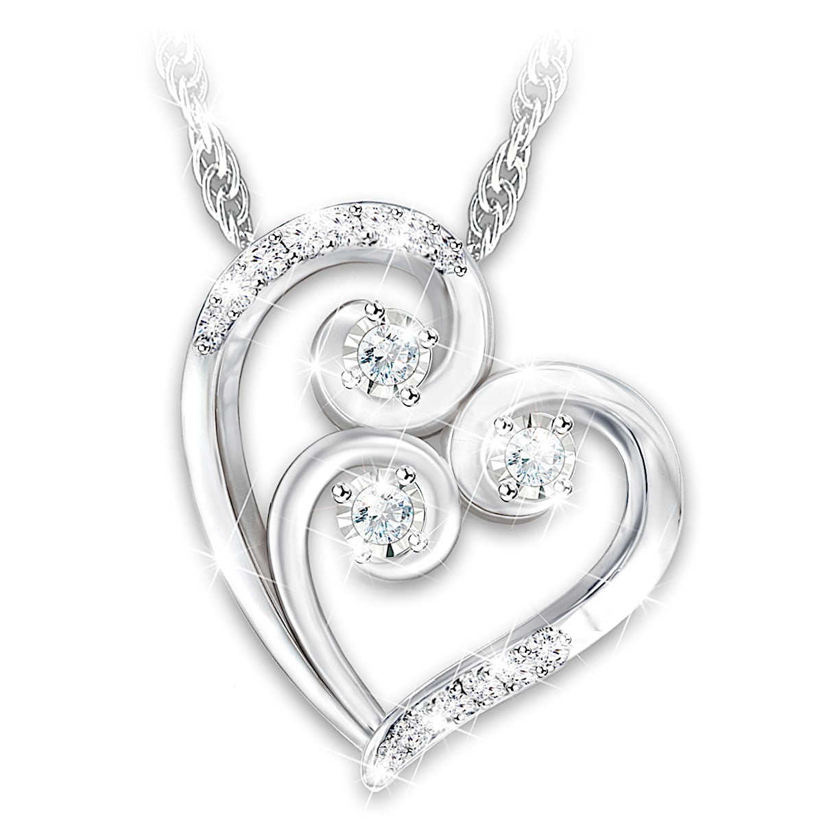 Legacy Of Love Sterling Silver Heart-Shaped Pendant Necklace Set With 3 ...