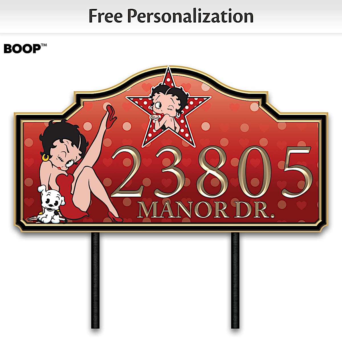 Betty Boop Personalized Metal Outdoor Address Sign Featuring Artwork Of ...