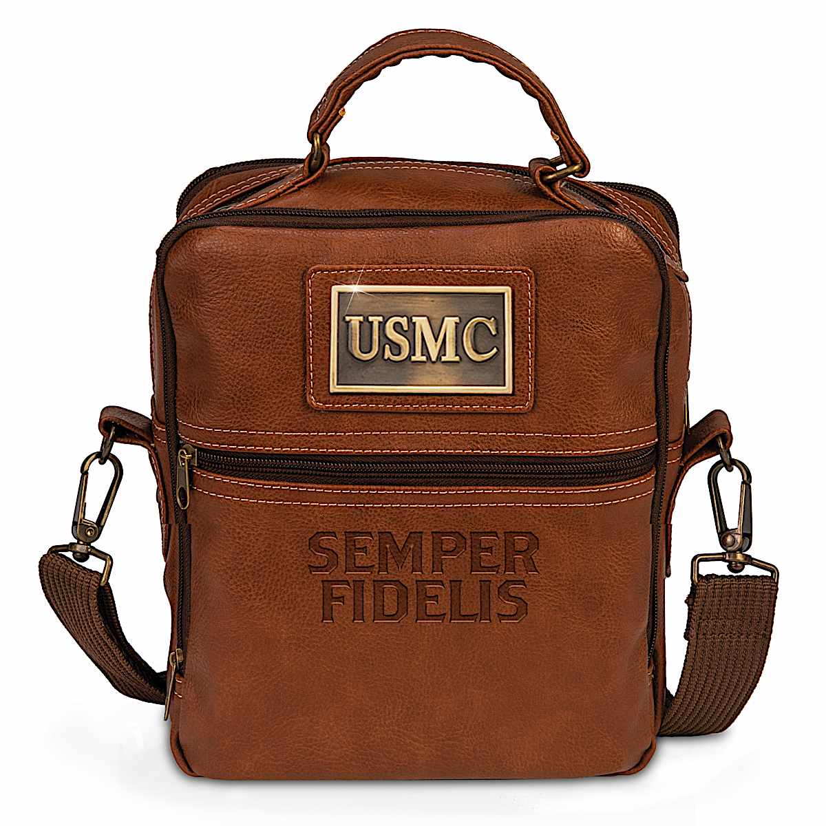 U.S. Marines Brown Faux Leather Gear Organizer Bag Adorned With A USMC ...