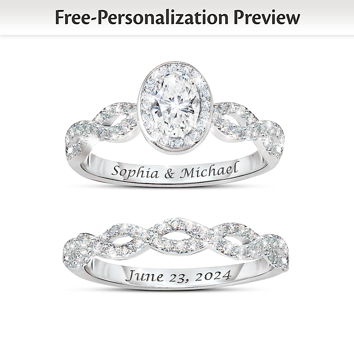 Lab Grown Diamond Bridal Sets – Personalized 10K White Gold Rings – The ...