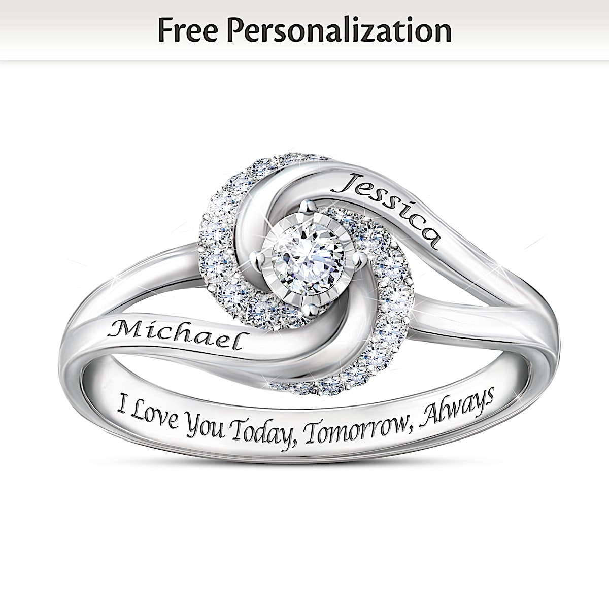 Wrapped In Love Personalized Platinum-Plated Ring Featuring A White ...