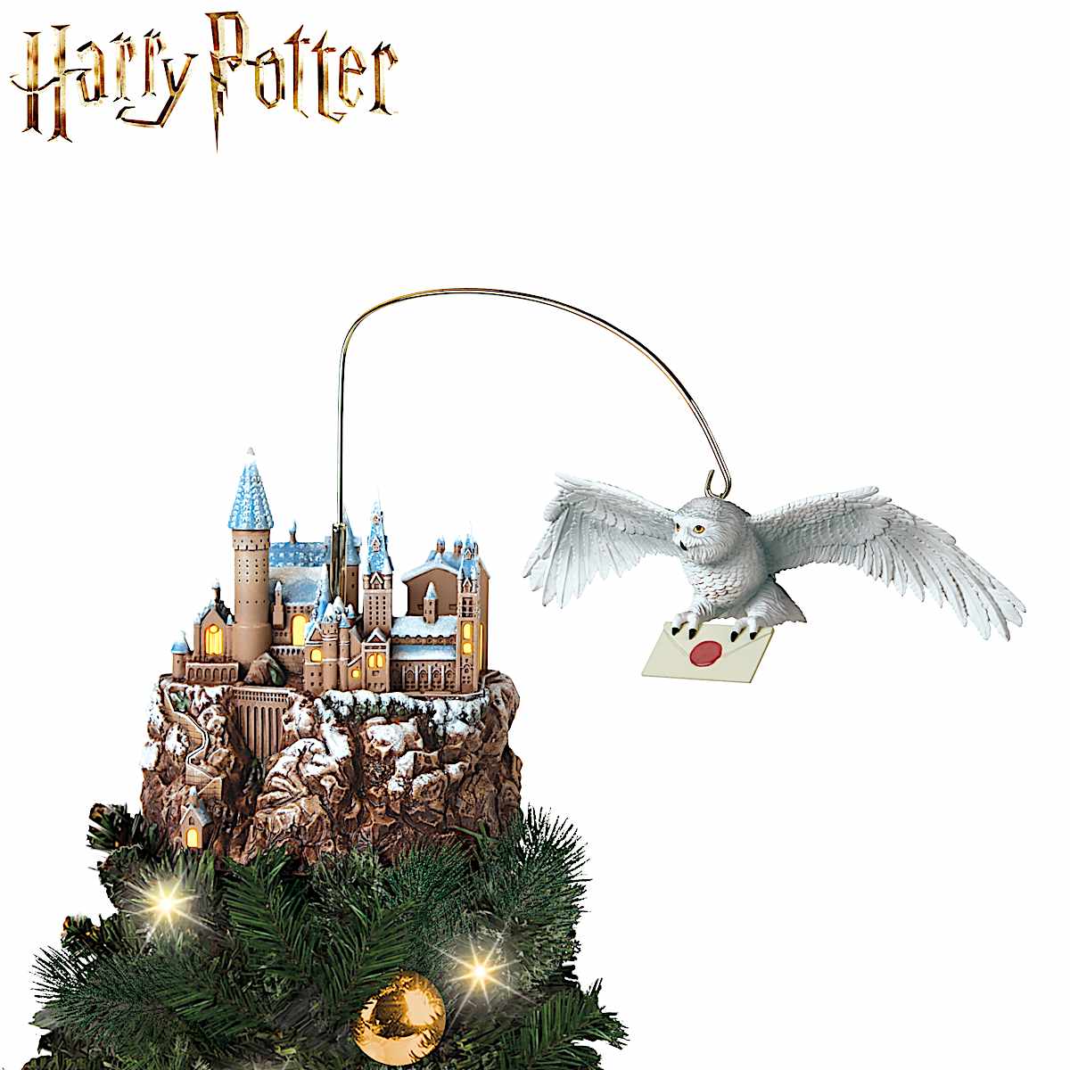 HARRY POTTER Illuminated HOGWARTS Tree Topper Featuring HEDWIG Rotating ...