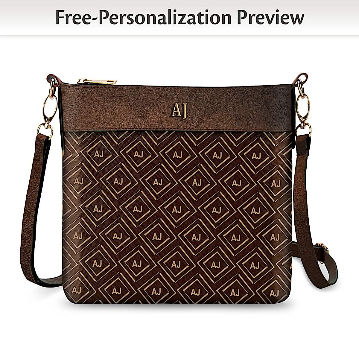 Brown Faux Leather Handbag Featuring An All-Over Tan Pattern ...