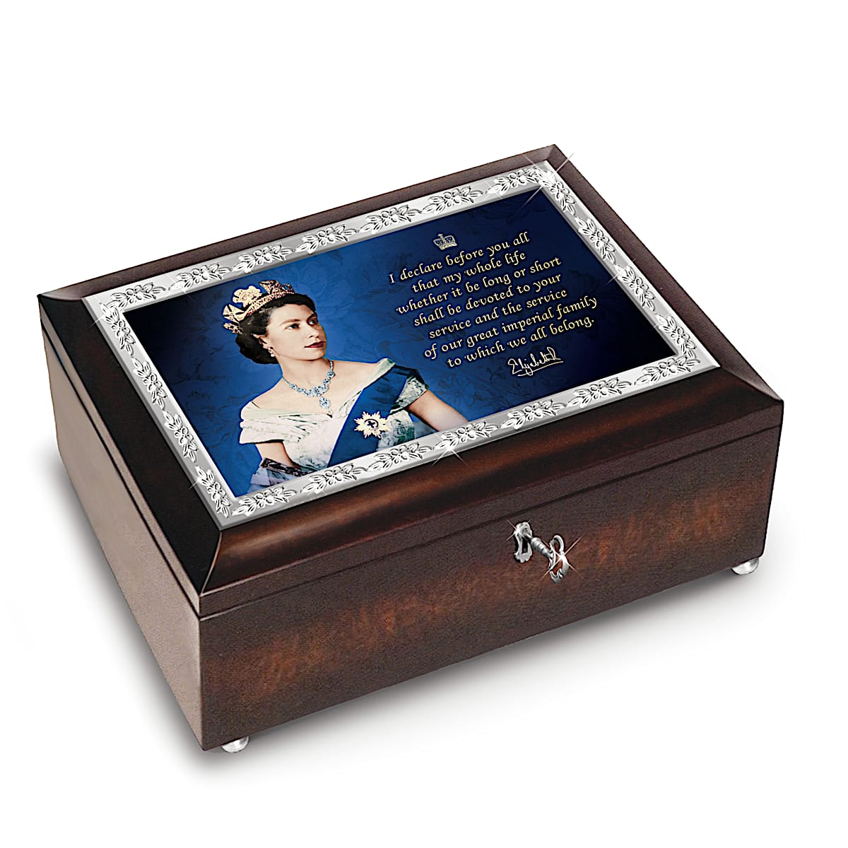 Queen Elizabeth II Commemorative Mahogany-Finished Music Box Featuring ...