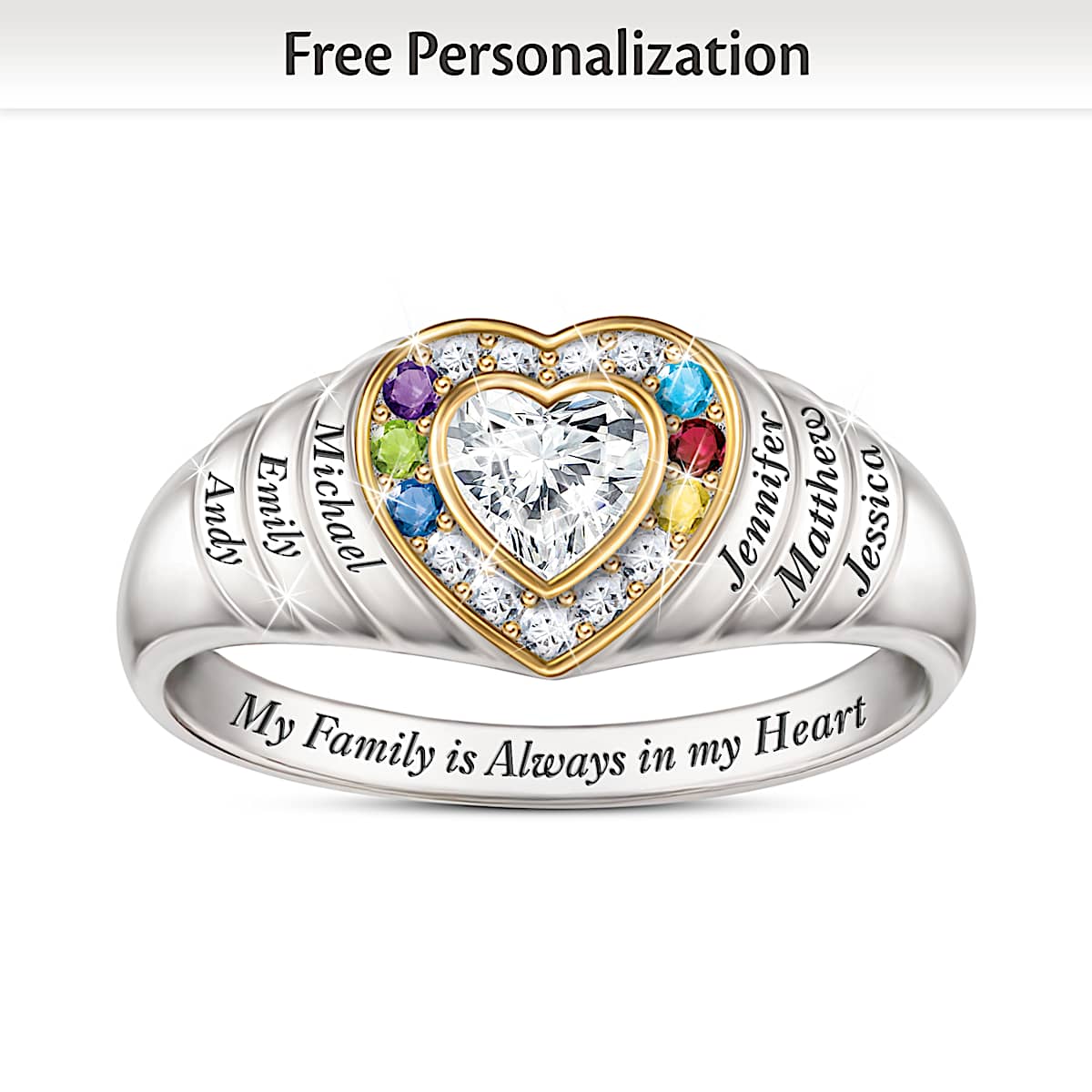 Heart-Shaped White Topaz Ring With 18K Gold-Plated Accents, Up To 6 ...