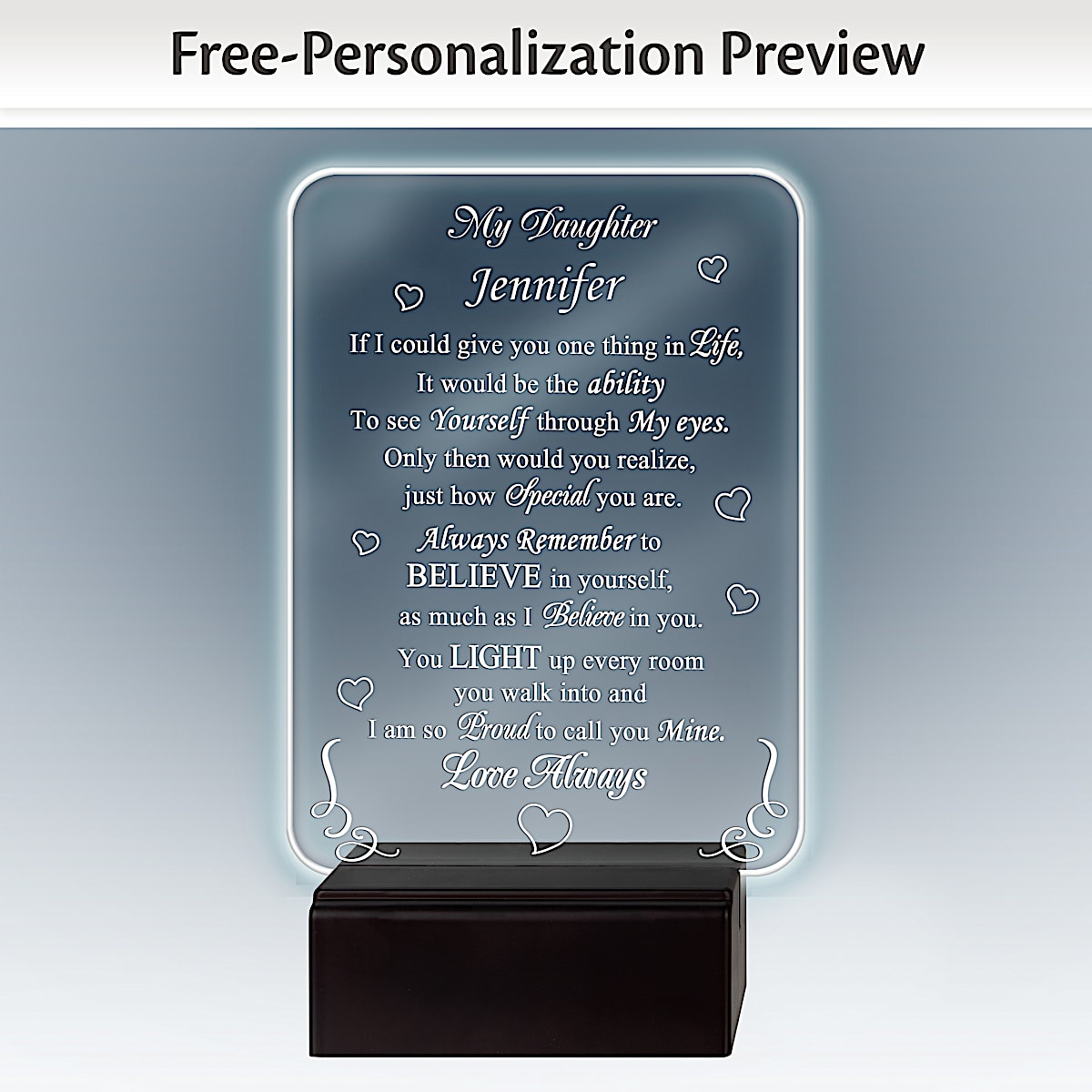 Illuminated Glass Plaque With Inspirational Words And Personalized With ...