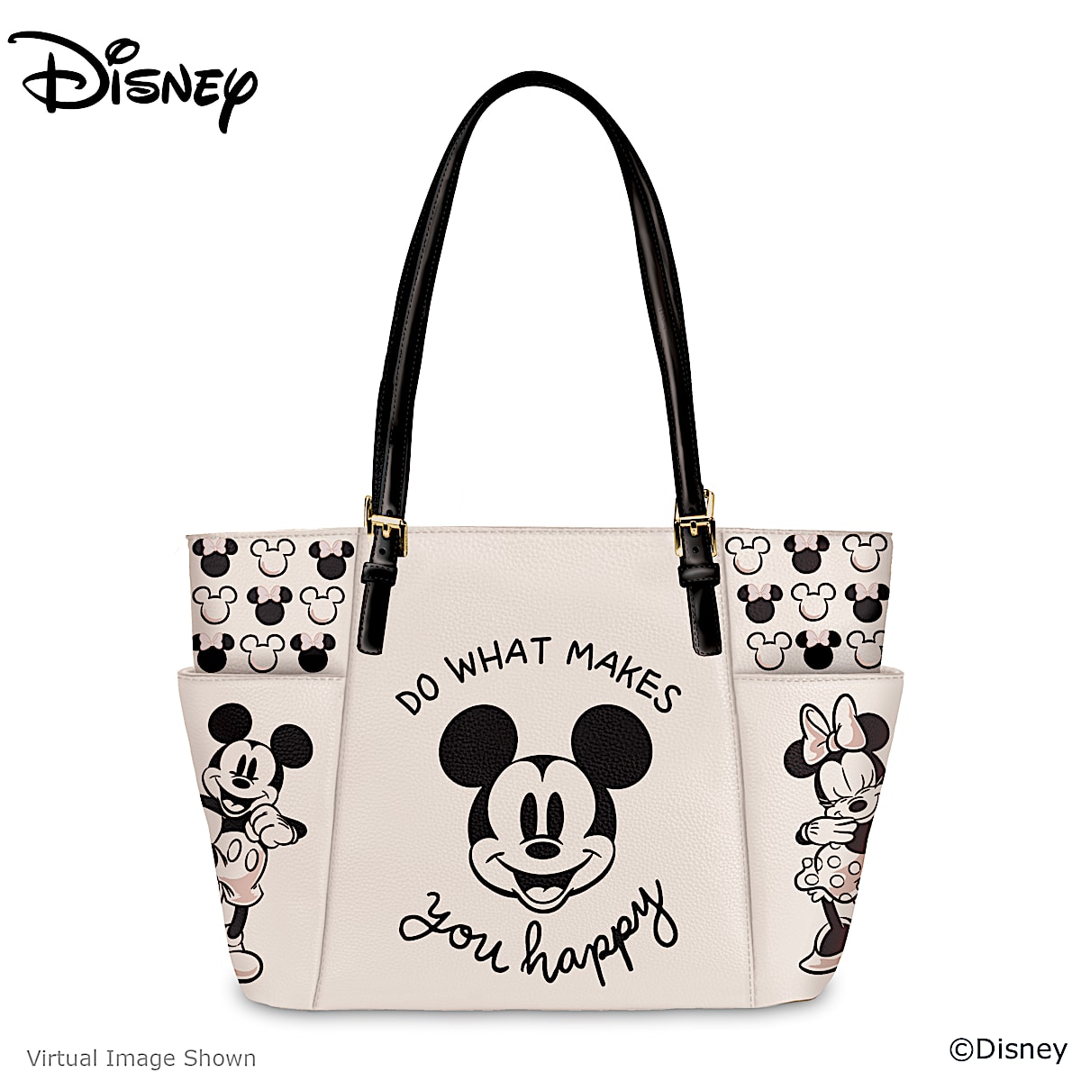 Womens Ivory Faux Leather Tote Bag Adorned With Disneys Mickey Mouse ...