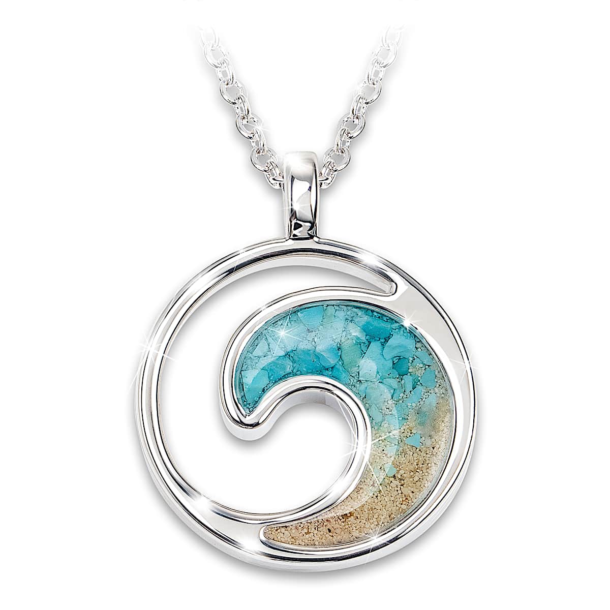 Round Pendant With An Inlay Of Sand From A Caribbean Beach & Turquoise ...