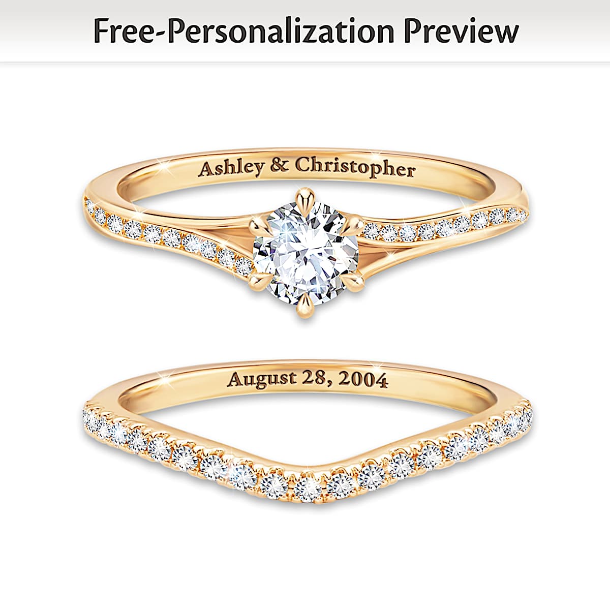 Loves Destiny Bridal Rings With Lab-Grown Diamonds And Custom Engraving In 10K Gold