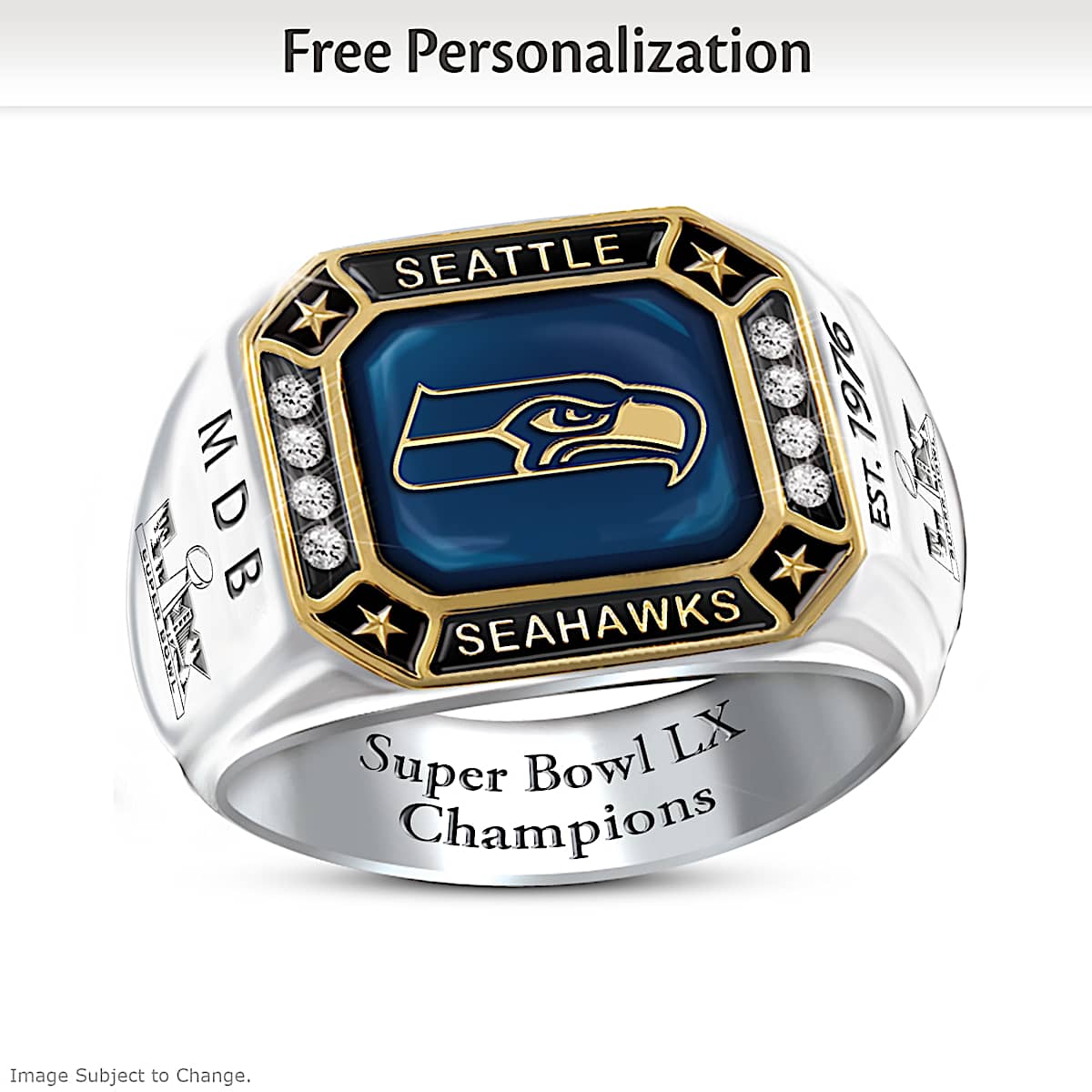 Seattle Seahawks Super Bowl LX Mens Personalized Commemorative NFL Ring