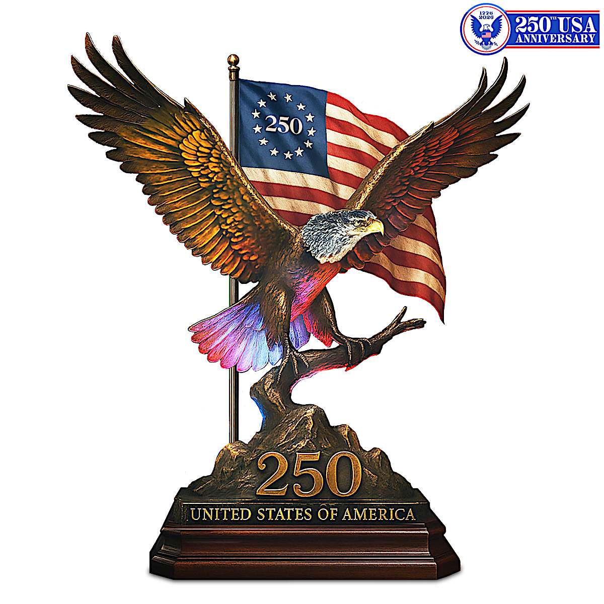 Cold-Cast Bronze USA Bald Eagle Sculpture Atop An Illuminated Base With ...