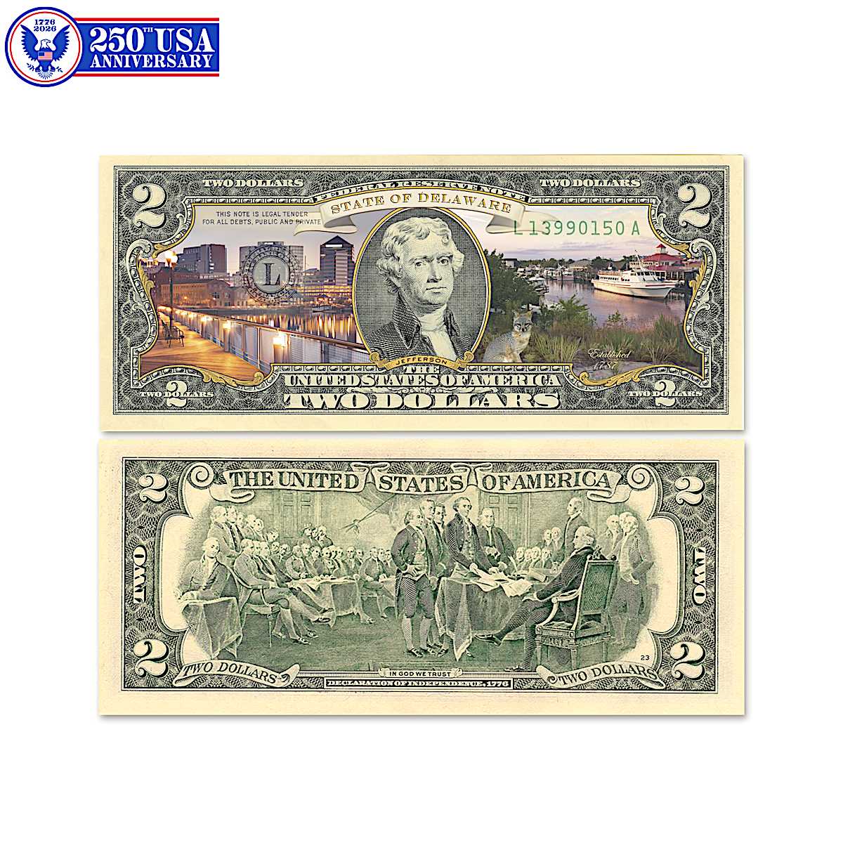 The All-New U.S. $2 Statehood Bills Currency Collection With Display Box