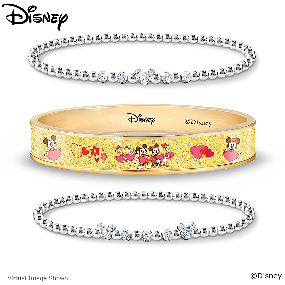 Disney A Year Of Celebration Womens Golden Bangle Bracelet Collection ...