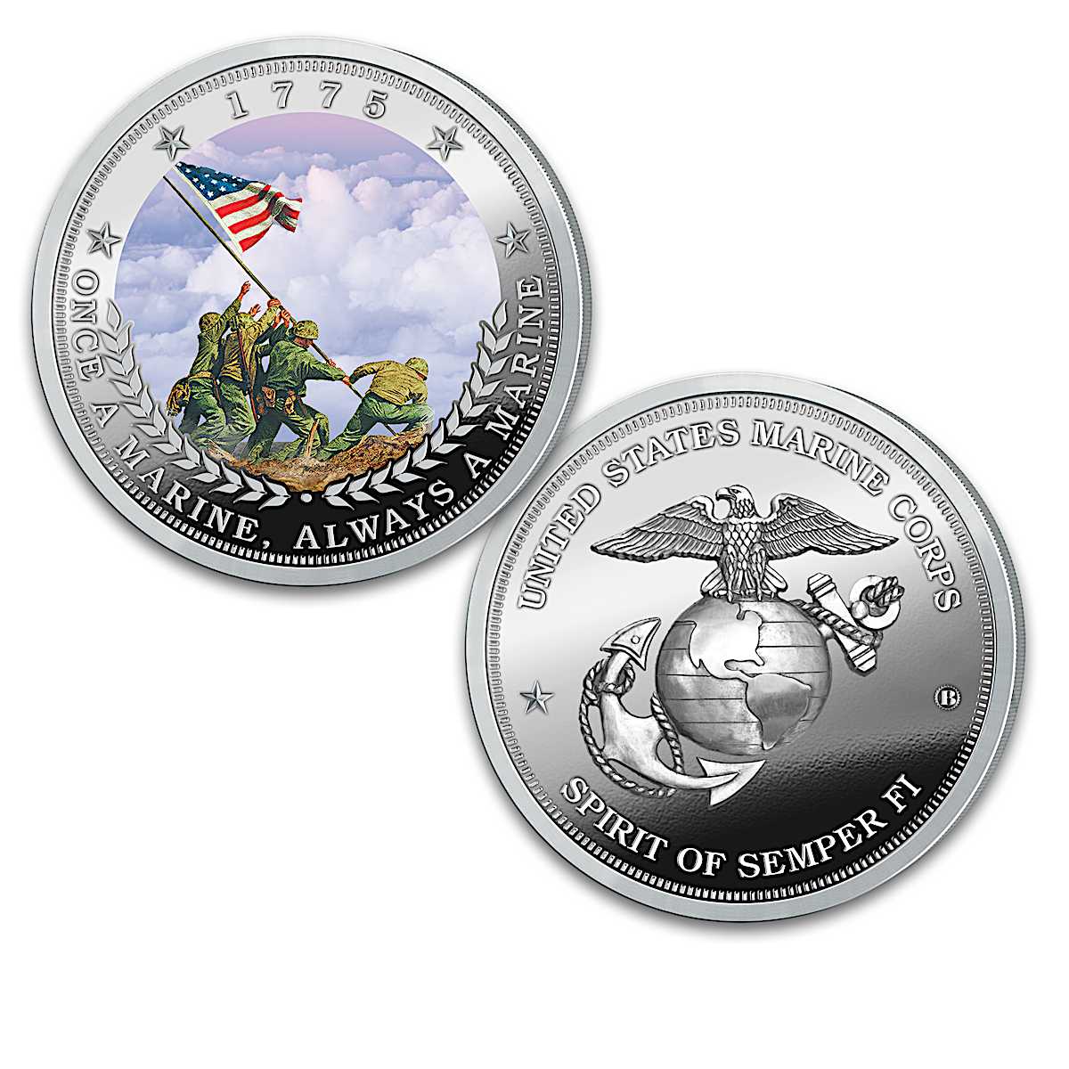 250th Anniversary Of The U.S. Marine Corps 99.9% Silver-Plated Proof Coins With The USMC Emblem
