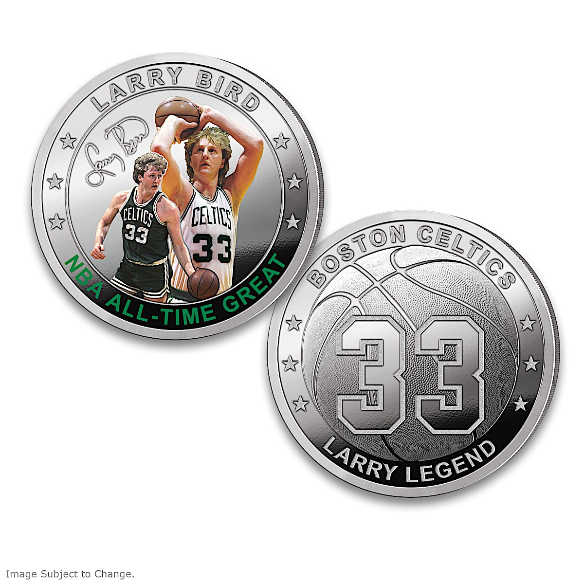 Boston Celtics Larry Bird NBA 99.9% Silver-Plated Coins With Images Of ...