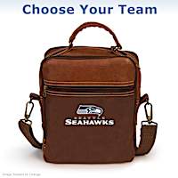 Mens Brown Faux Leather NFL Messenger Bag Adorned With Team Logo And ...
