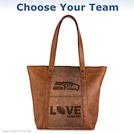 I Love My NFL Team Womens Brown Tote Bag Adorned With Team Name And Logo