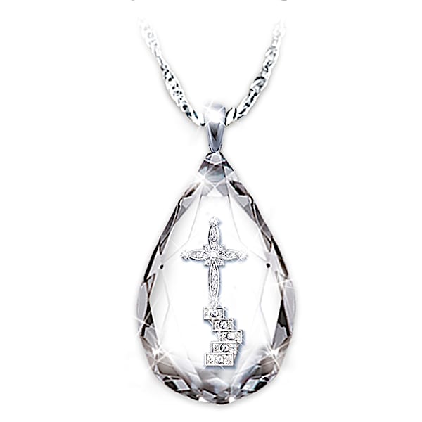 The Loving Memories Teardrop Crystal Bereavement Pendant Necklace